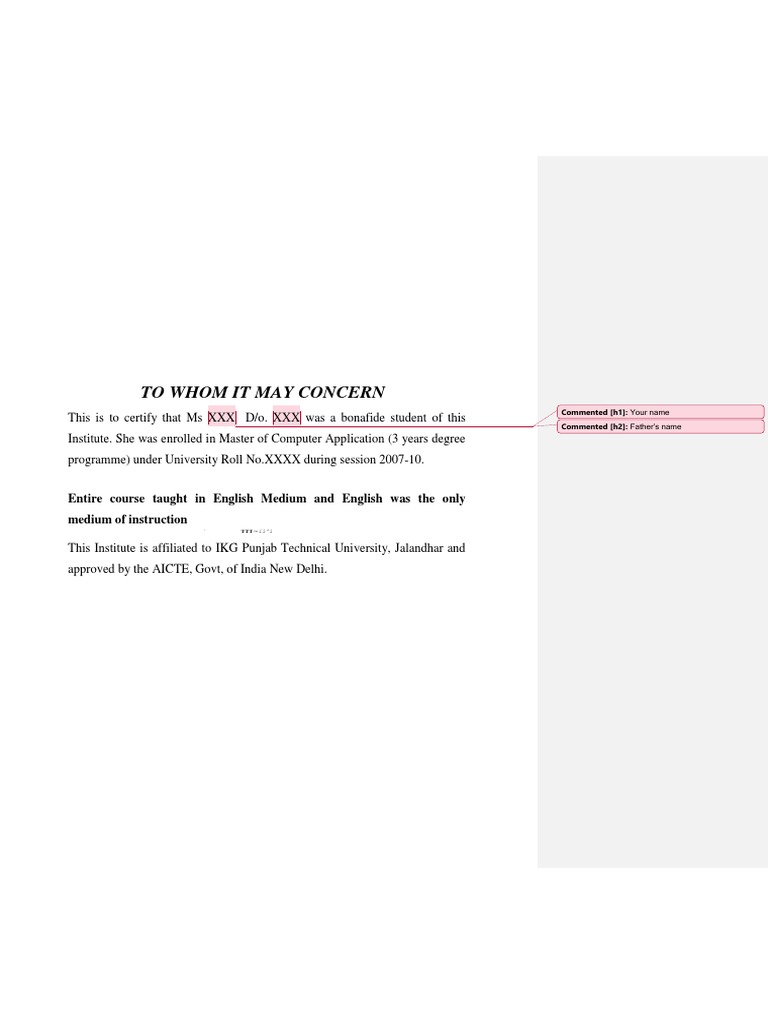 University Letter - Proof of Functional English - Ocr