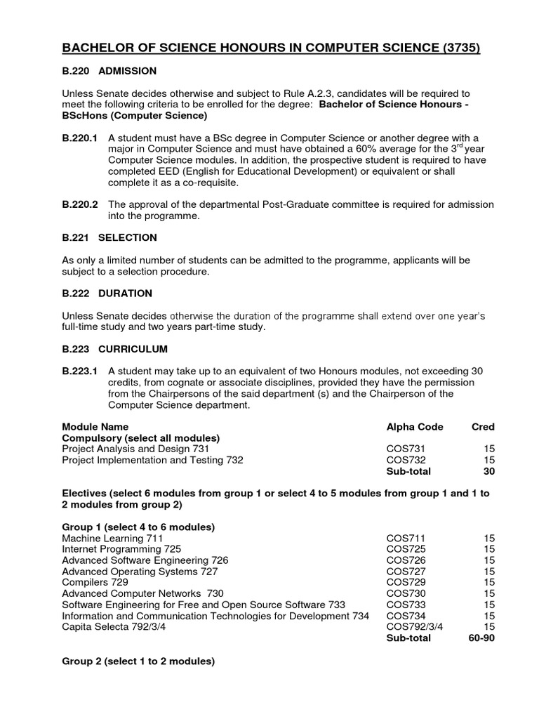 Bachelor of Science Honours in Computer Science | PDF | Bachelor Of ...