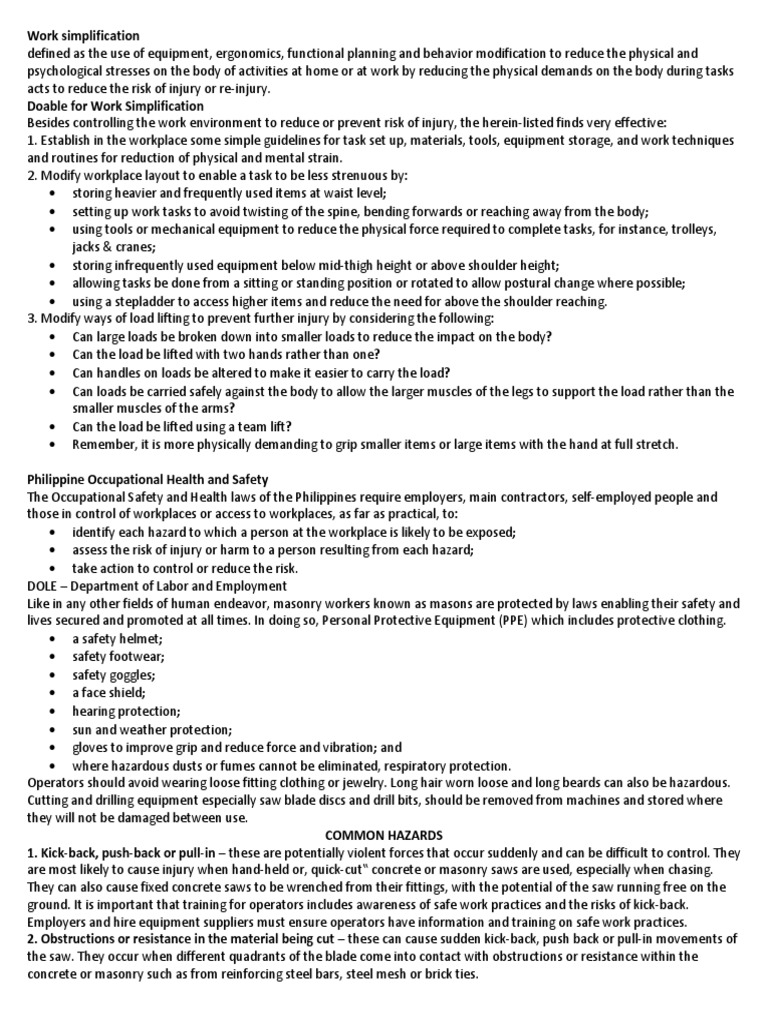 Work Simplification | PDF | Personal Protective Equipment ...