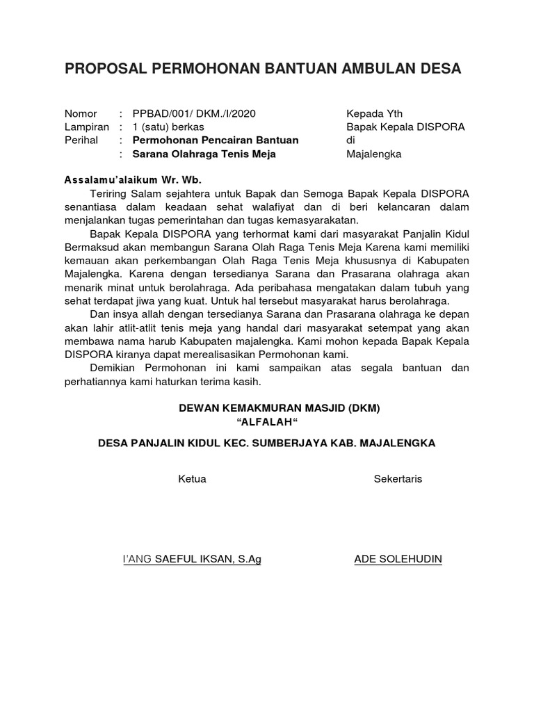 Proposal Bantuan Sarana Tenis Meja | PDF
