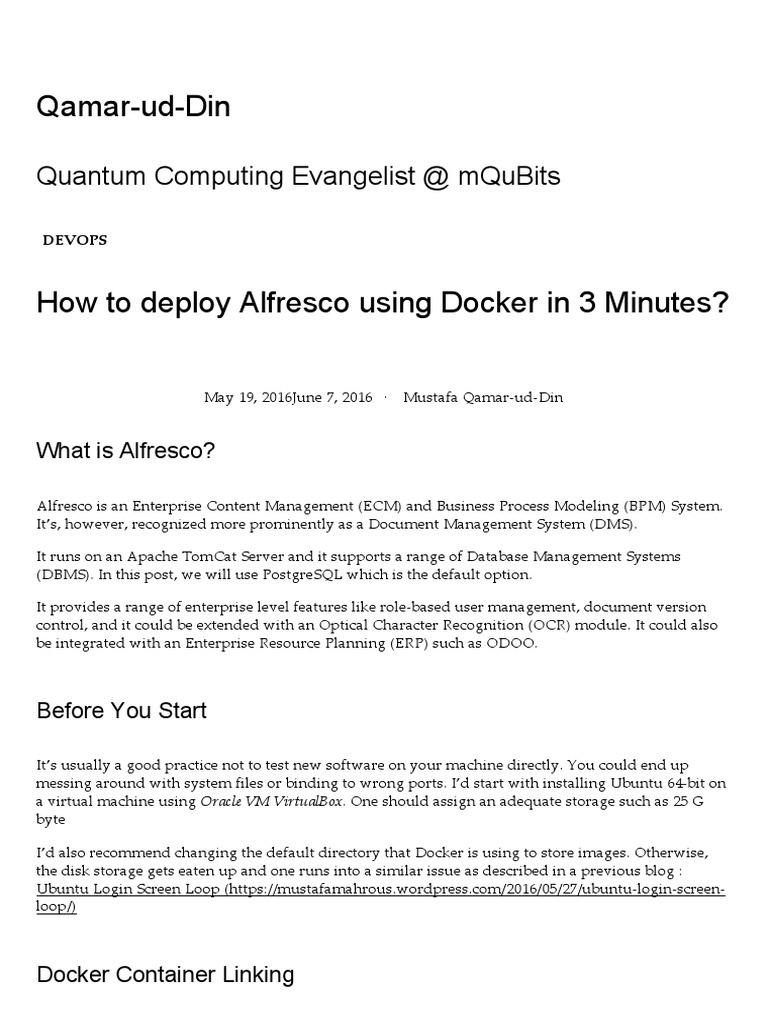 Alfresco Deployment With Docker | PDF