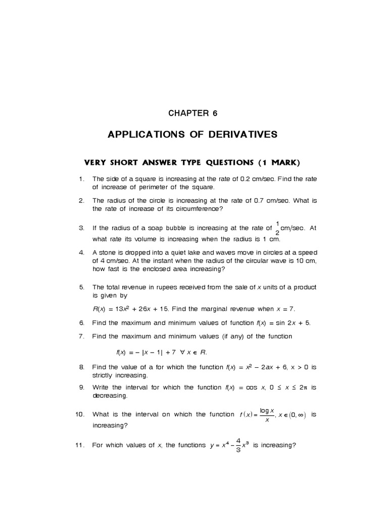 Chapter 6 - Application of Derivatives | PDF | Volume | Area