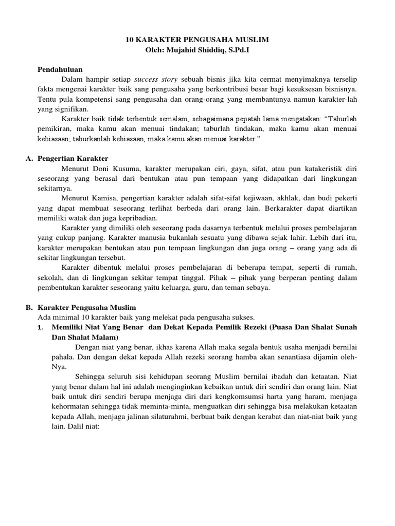 10 Karakteristik Pengusaha Muslim | PDF