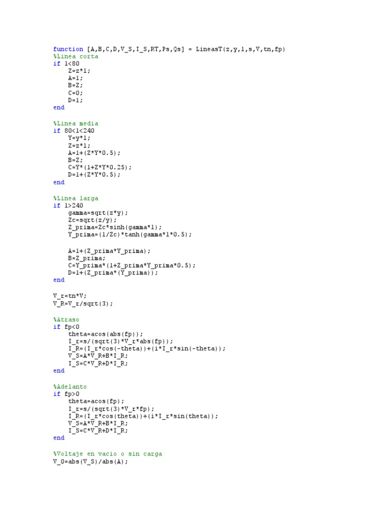 Codigo en Matlab de Lineas de Transmisio | PDF