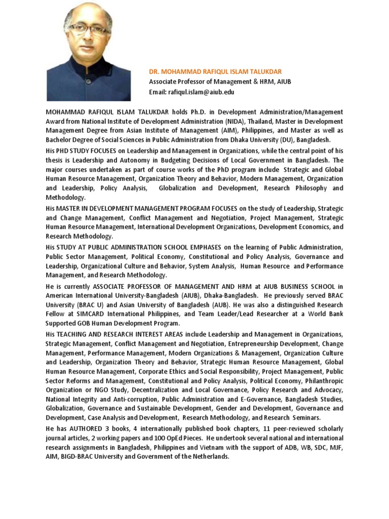 Dr. Mohammad Rafiqul Islam Talukdar | PDF | Public Administration ...