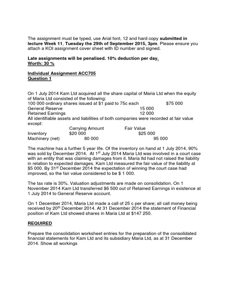 ACC705 Corporate Accounting Assignment | PDF | Debits And Credits | Expense