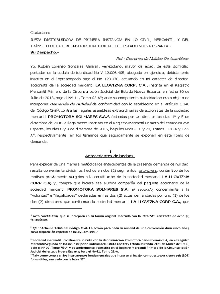 Libelo de Demanda Ruben Gonzalez | PDF | Sociedad de responsabilidad ...