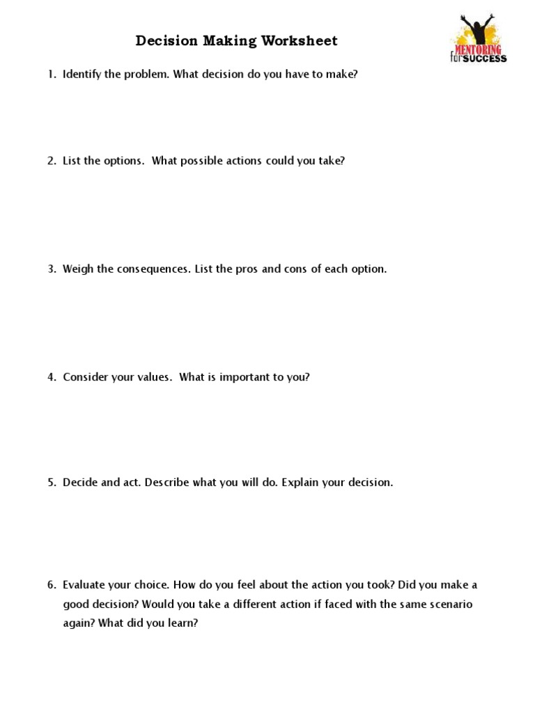 Decision Making Worksheet and Scenarios 20gsp8p | PDF