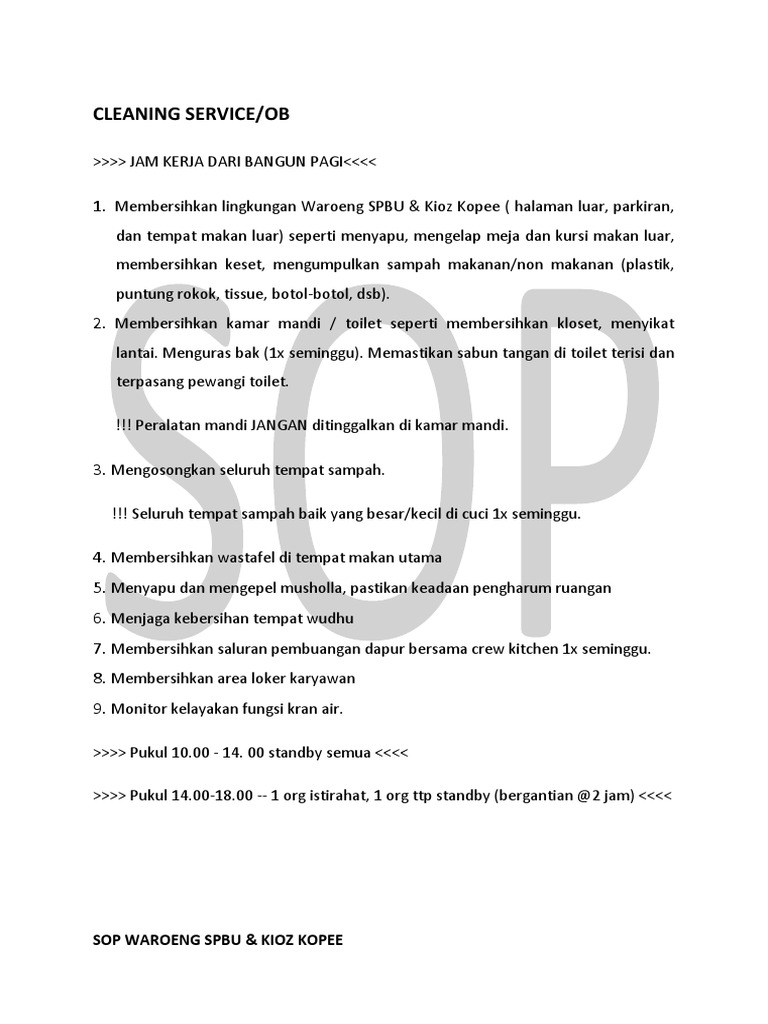 Sop Cleaning Service | PDF