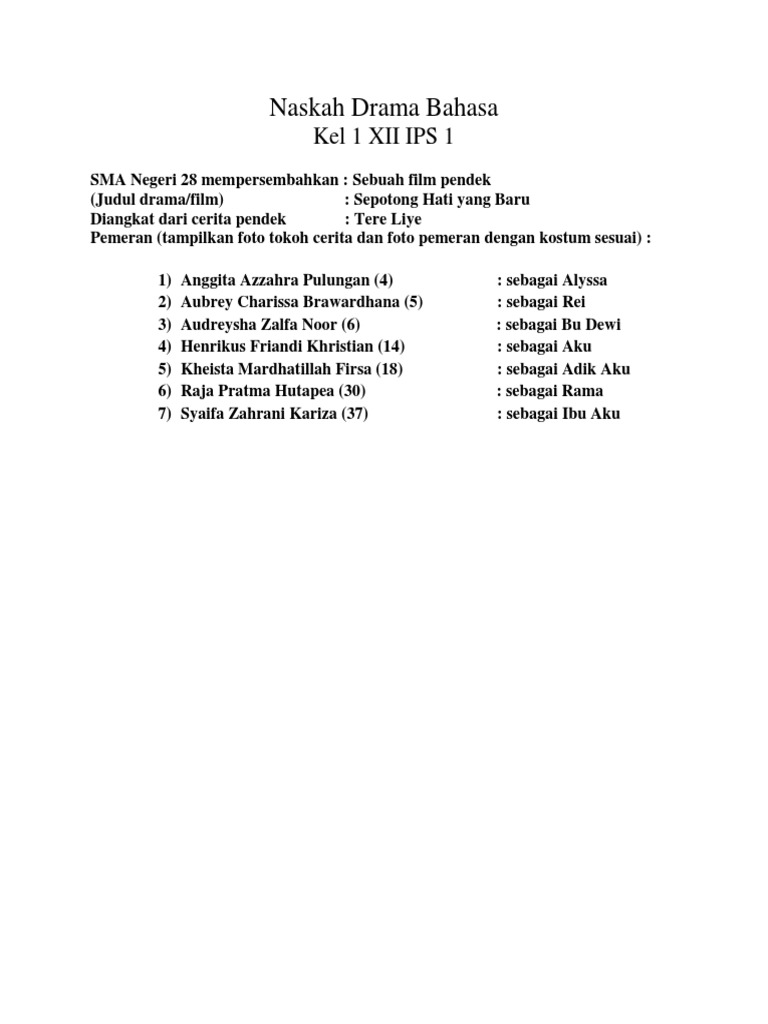 Naskah Drama UPRAK Kel 1 XII IPS 1 | PDF