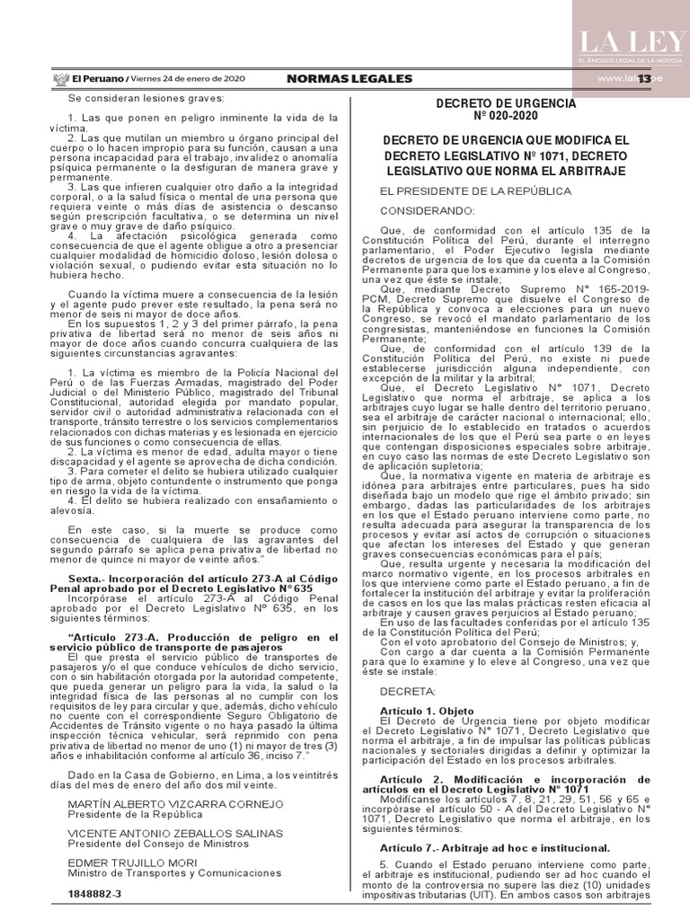 Decreto de Urgencia N° 020-2020 | Arbitraje | Perú