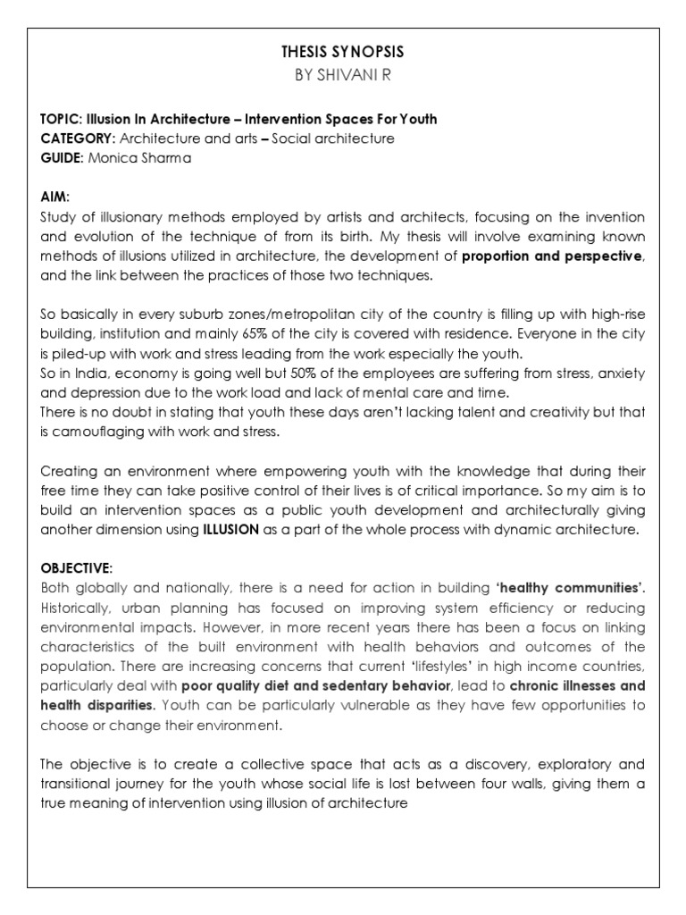 THESIS SYNOPSIS-Shivani R | PDF | Psychological Concepts | Behavioural Sciences