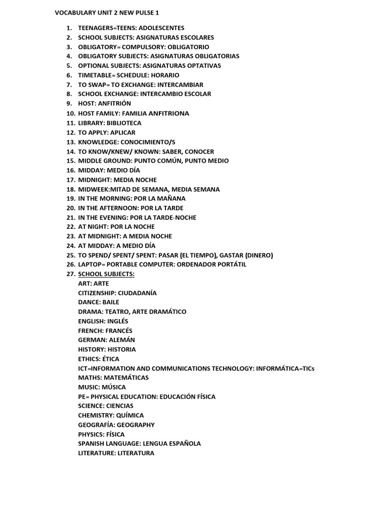 Vocabulary Unit 2 New Pulse 1 | PDF | Psychological Concepts | Cognition