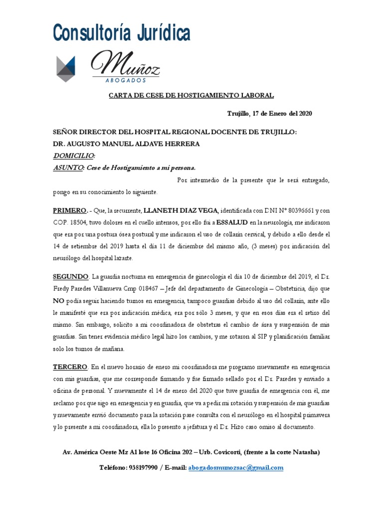 Carta de Cese de Hostigamiento Laboral | PDF