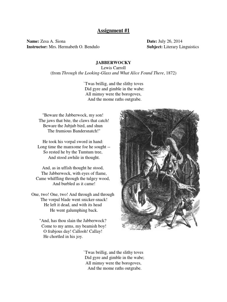 JABBERWOCKY Lexical Deviation | PDF | Grammar | Interpretation (Philosophy)