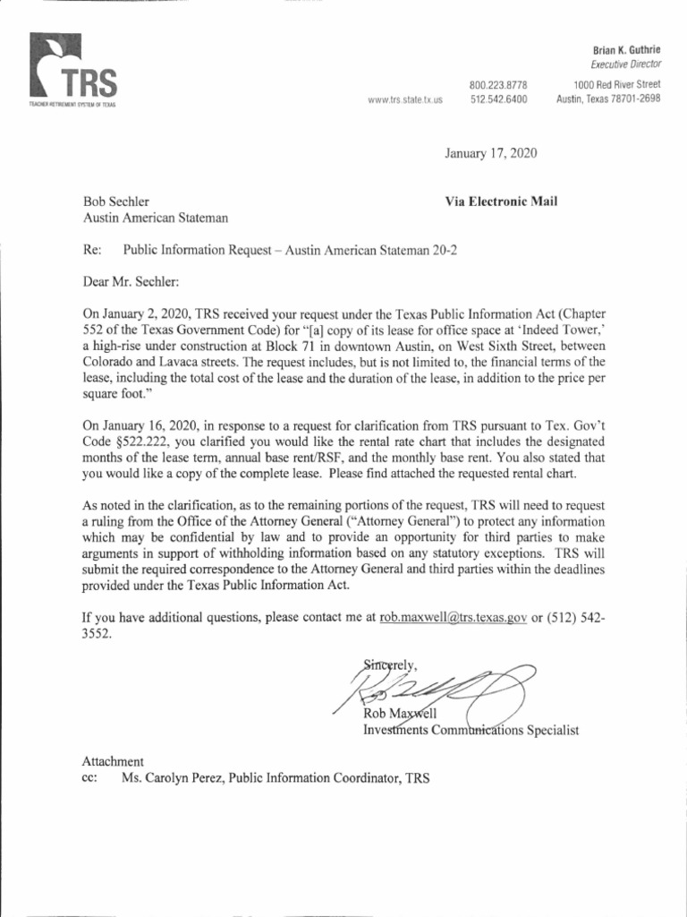 TRS Letter, Rental Rate Chart | PDF