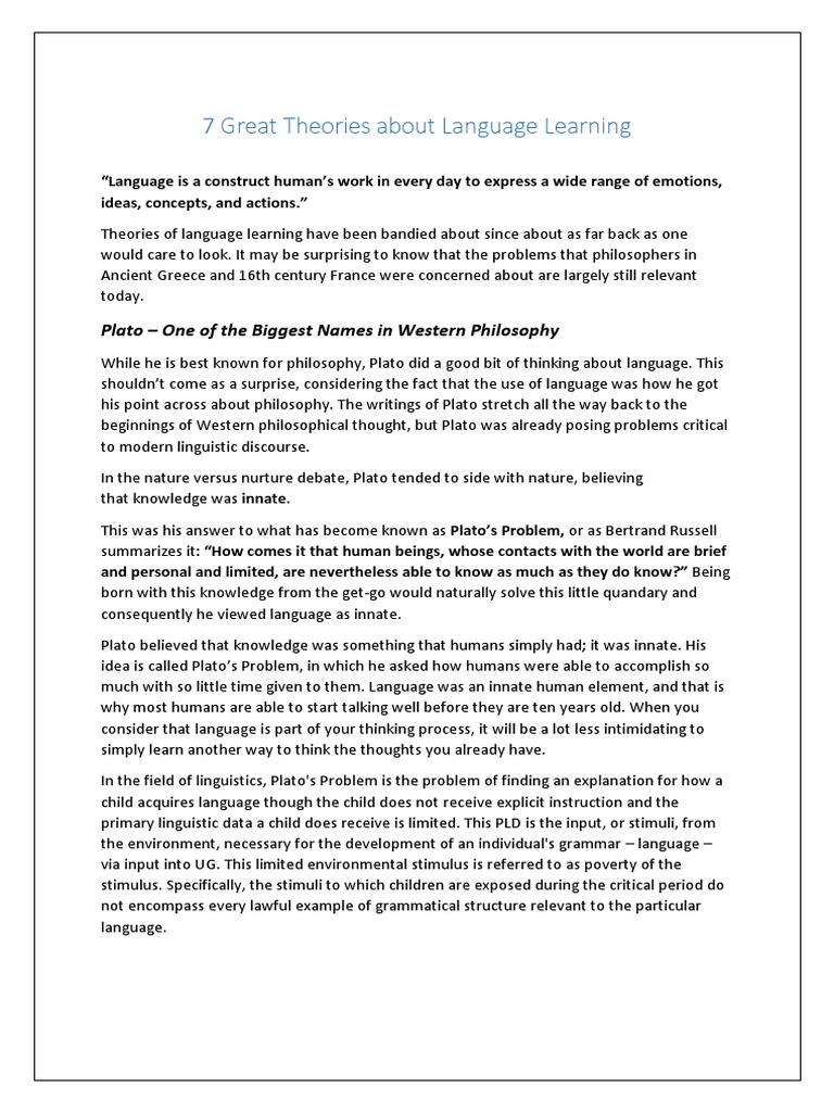 7 Key Theories of Language Learning | PDF | Second Language | Language ...