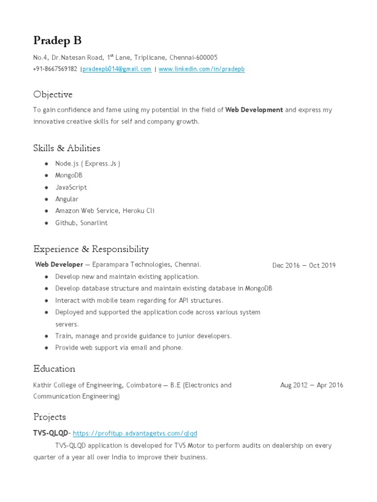 Pradep Resume | PDF | Web Application | Angular Js