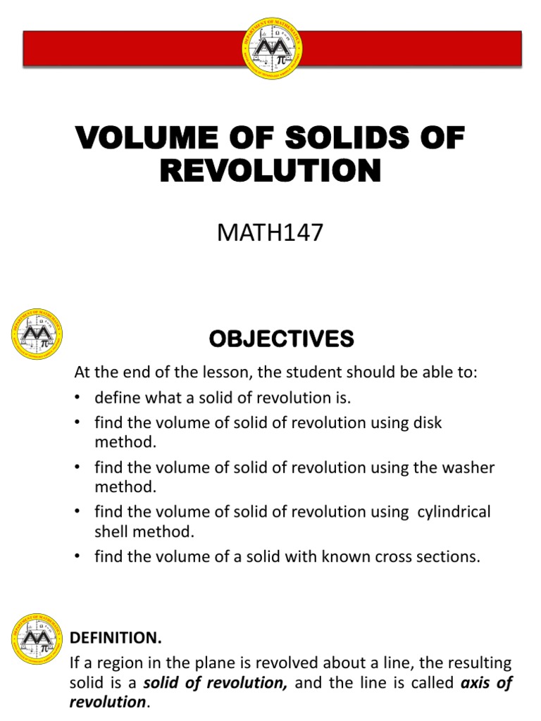 Calculating Volumes of Solids of Revolution Using Various Methods | PDF ...
