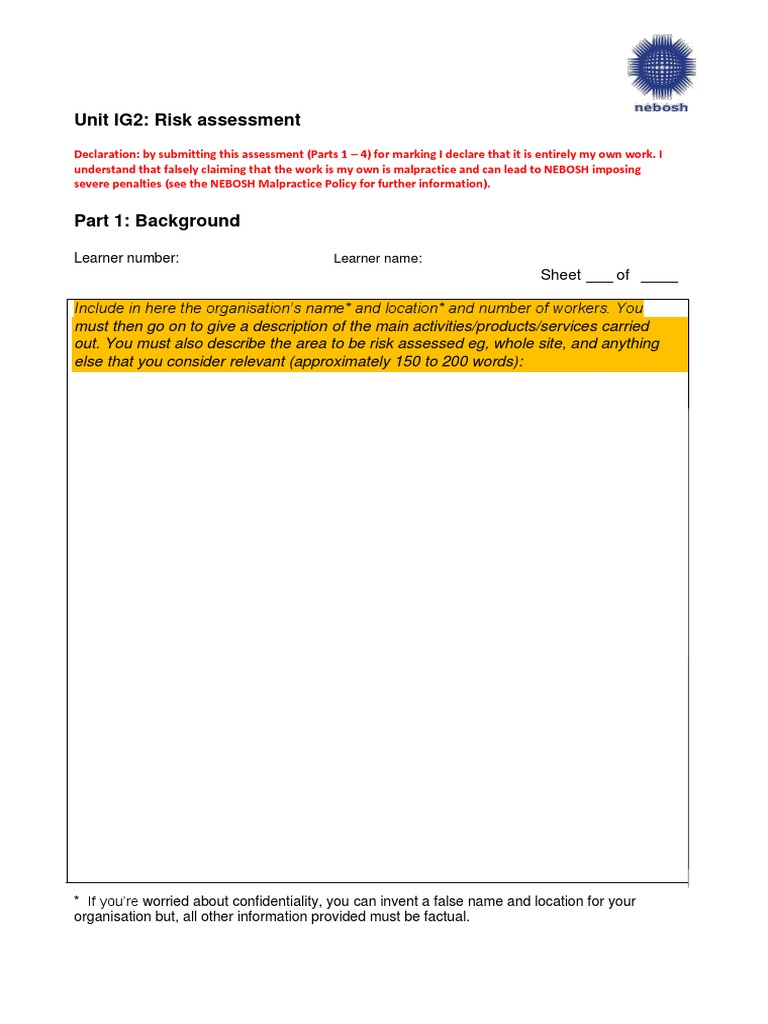 IG2 Forms - Written Submission | PDF | Risk Assessment | Risk
