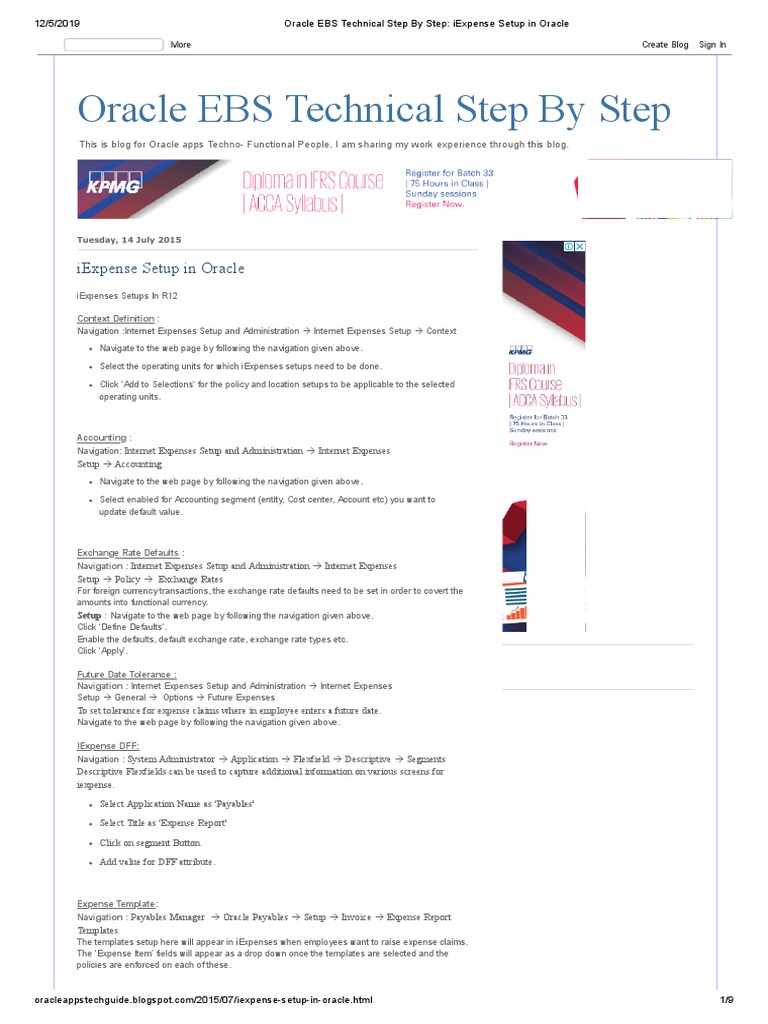 Oracle EBS Technical Step by Step - Iexpense Setup in PDF | PDF | Pl/Sql | Expense