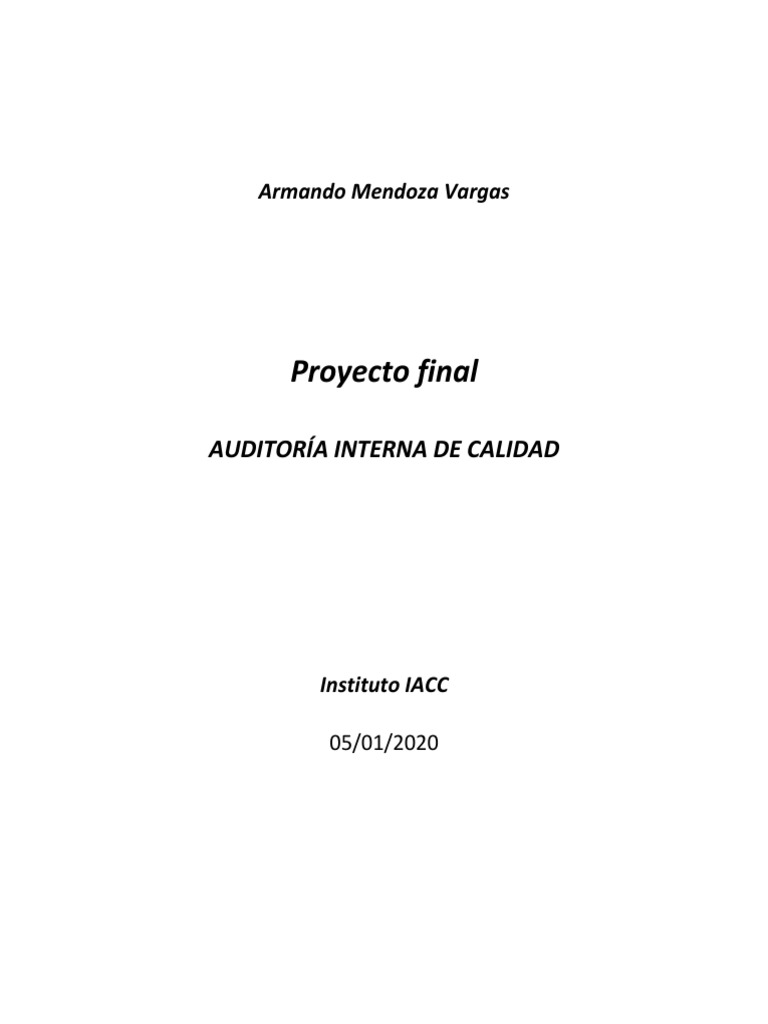 Proyecto Final, Auditoria Interna de de Calidad 2019 Iacc Proyecto Final, Ejemplo | PDF ...