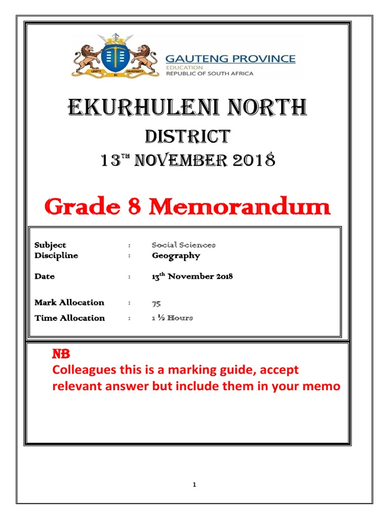 Grade 8 Geo Memo Nov 2018 | PDF | Traffic Congestion | Commuting