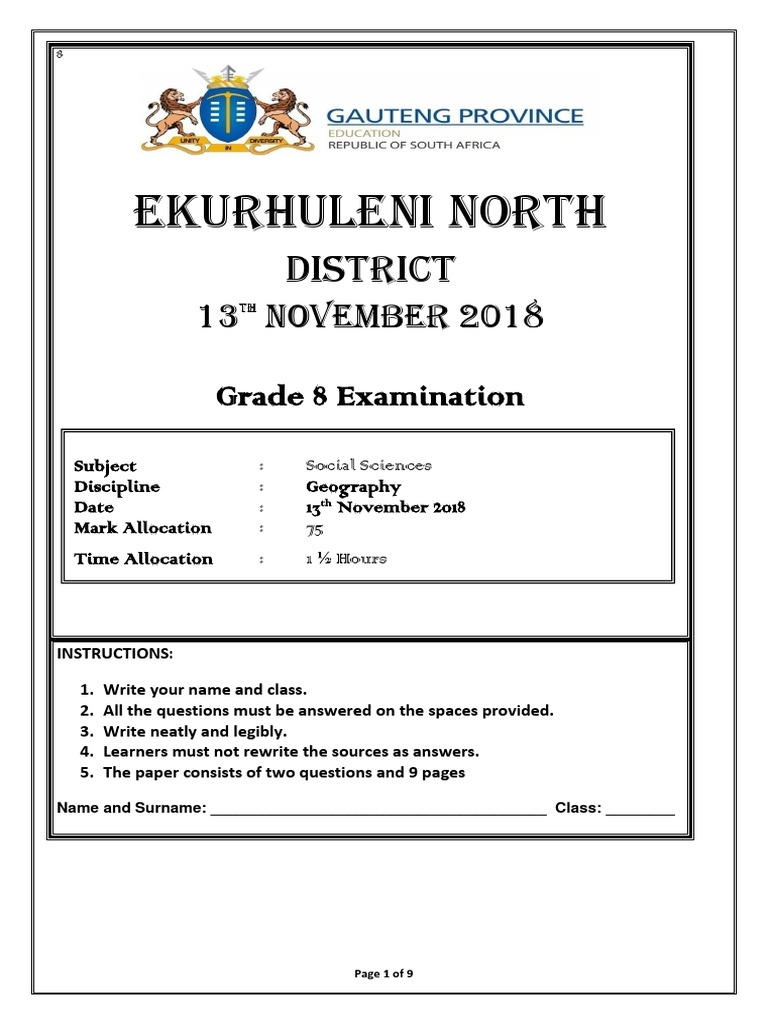 Grade 8 Geography Exam Paper 2018 | PDF | Public Transport | Transport