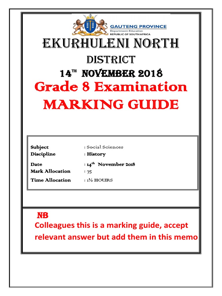 Final Grade 8 History Memo Exam November 2018 | PDF | Suffragette | Unrest