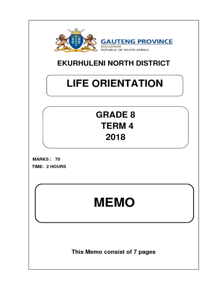 Grade 8 Life Orientation Term 4 Memo | PDF | Reuse | Hiv/Aids