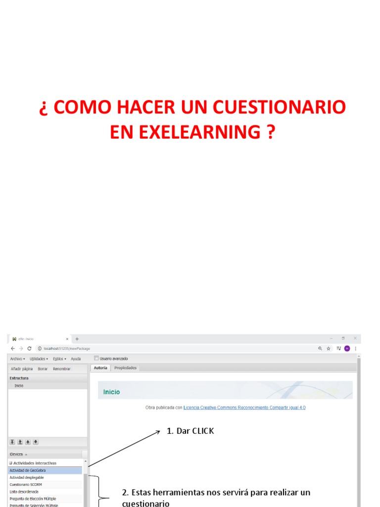 COMO HACER UN CUESTIONARIO EN eXeLearning | PDF