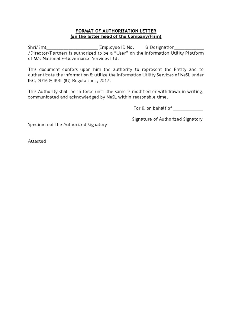 Company Authorization Letter Format | PDF
