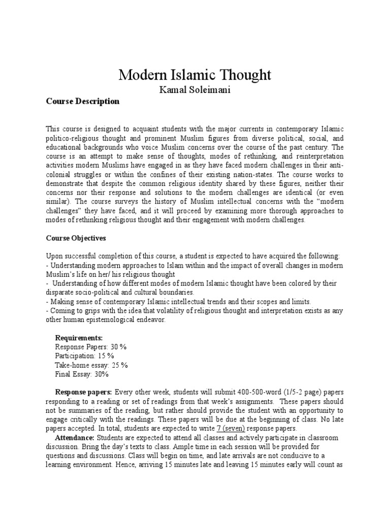 Modern Islamic Thought (Syllabus 1) | PDF | Islamic Philosophy | Thought