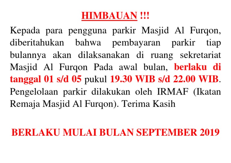 Himbauan Parkir 2019 | PDF