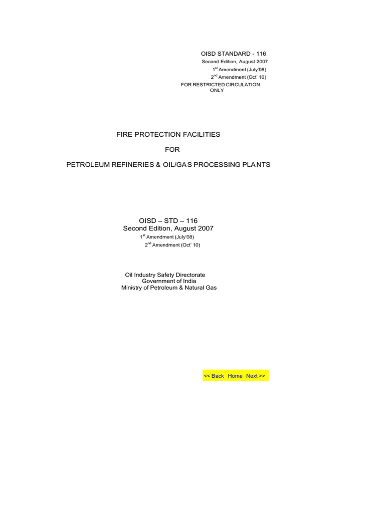Oisd Standard - 116 | PDF | Firefighting | Oil Refinery