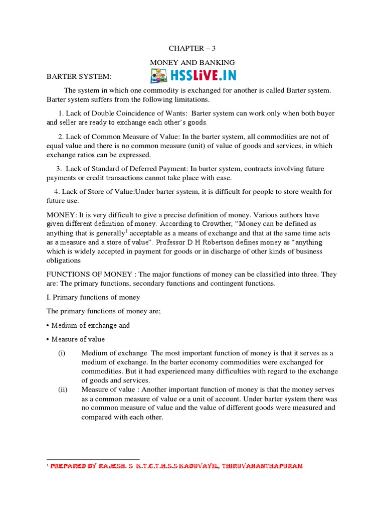 Hsslive XII Eco Macro ch3 MONEY - AND - BANKING | PDF | Money Supply ...