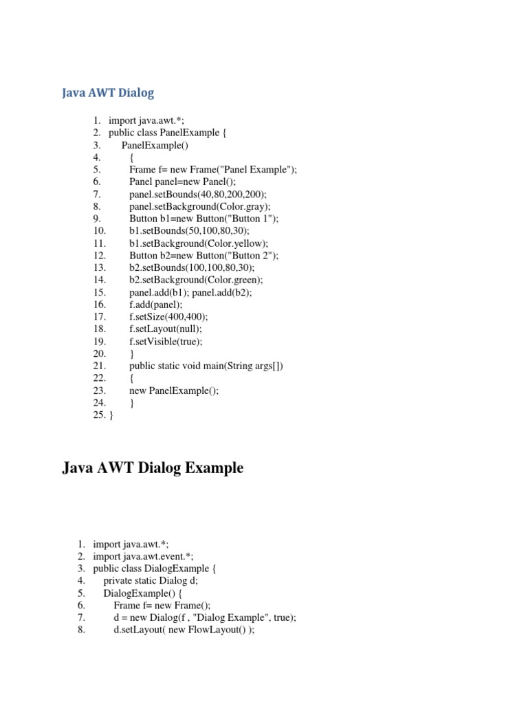 Java AWT Dialog | PDF | Object Oriented Programming | Computer Libraries