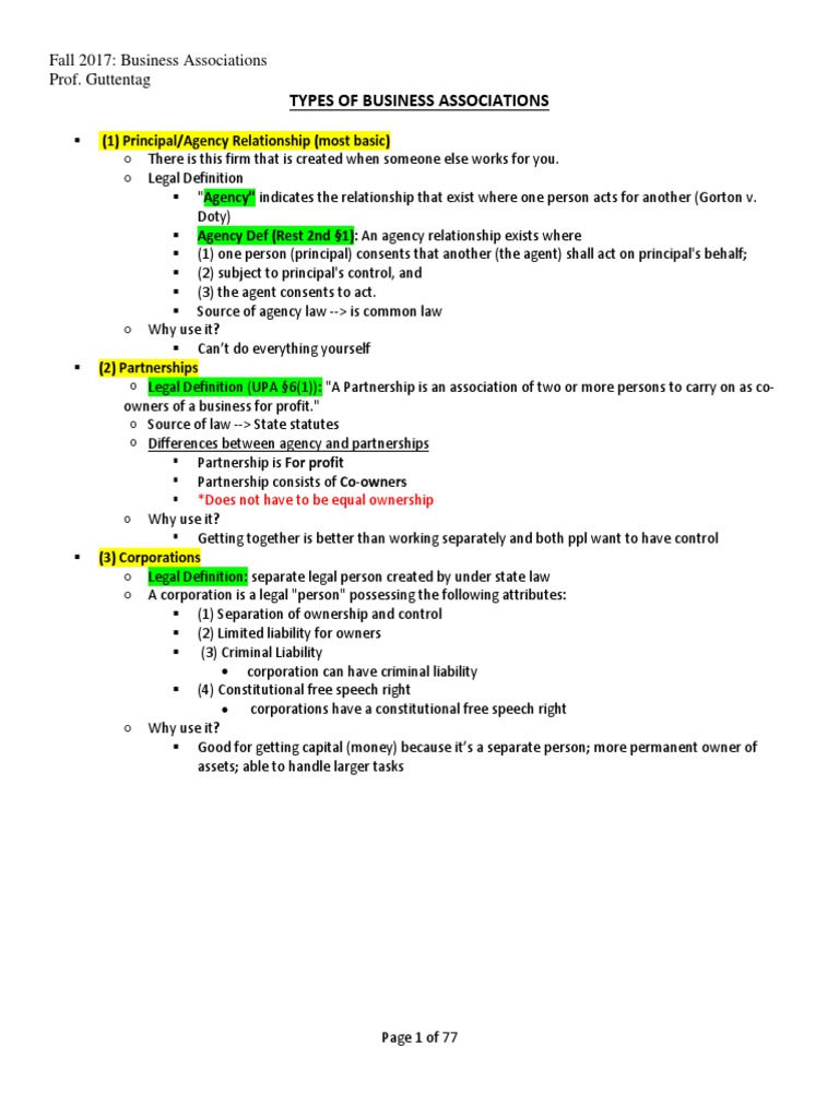 Business Associations Guttentag Fall 2017 | PDF | Law Of Agency ...