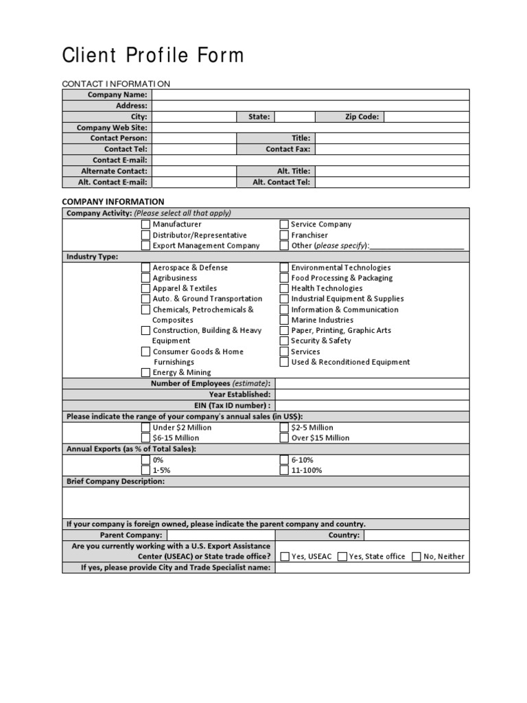 Client Profile Form | PDF | Exports | License