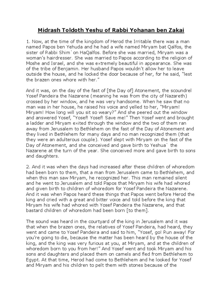 Midrash Toldoth Yeshu of Rabbi Yohanan Ben Zakai | Download Free PDF ...