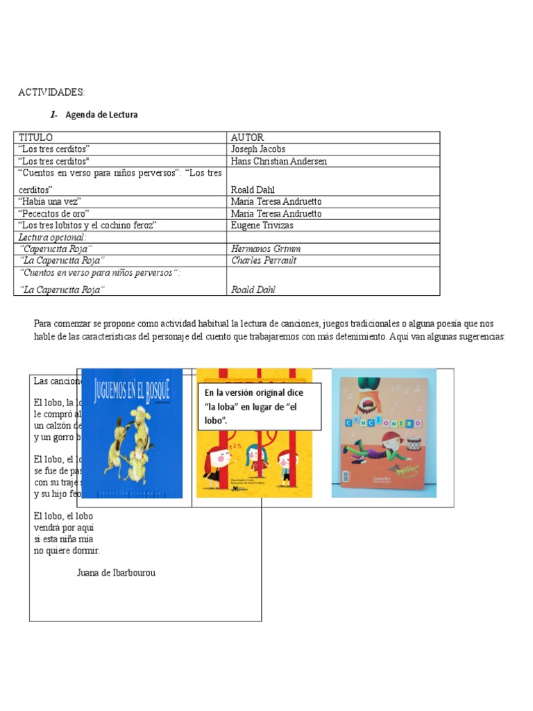 Actividades de Los Tres Lobitos y El Cochino Feroz | PDF | Caperucita ...