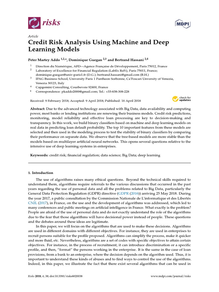 Credit Risk Analysis Using Machine and Deep Learning | PDF | Artificial ...
