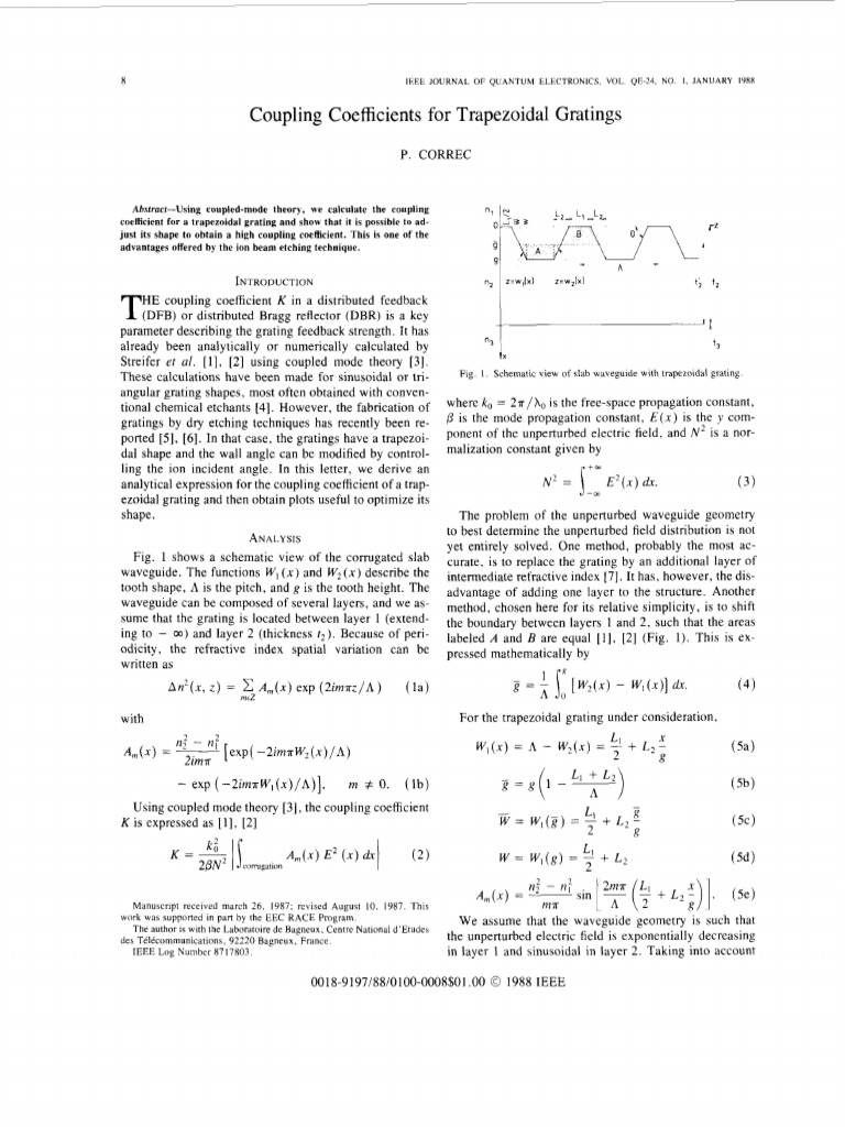 Coupling Coefficients of Trapezoidal Gratings | PDF | Natural ...