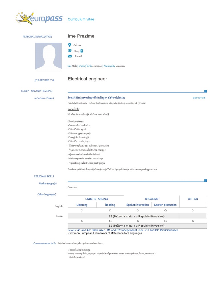 Primjer Europass ºivotopisa | PDF