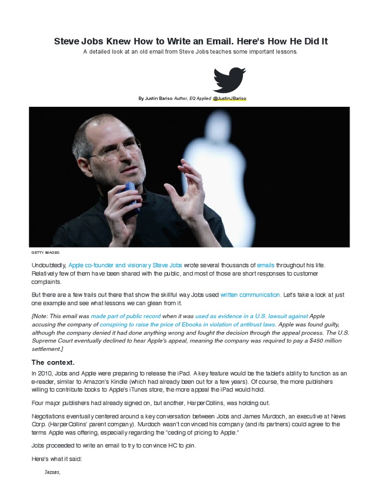 Week 2 - 1-Steve Jobs Knew How To Write An Email. Here's How He Did It ...