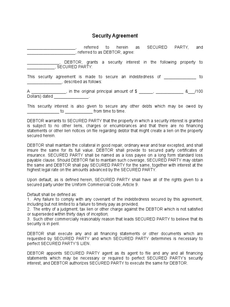 Security Agreement | PDF | Security Interest | Debt