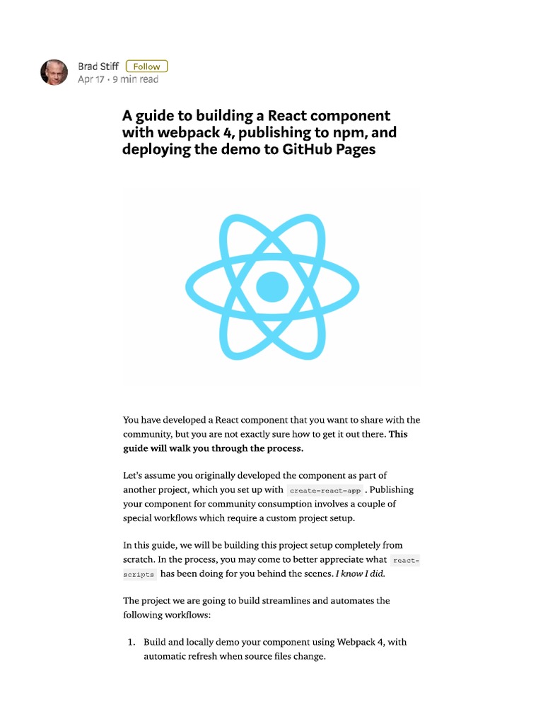 A Guide To Building A React Component With Webpack Publish To Npm Deploy To Github Pdf 4164