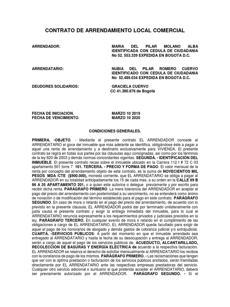 Contrato de Arrendamiento Bodega Apartamento | PDF | Alquiler | Derecho privado