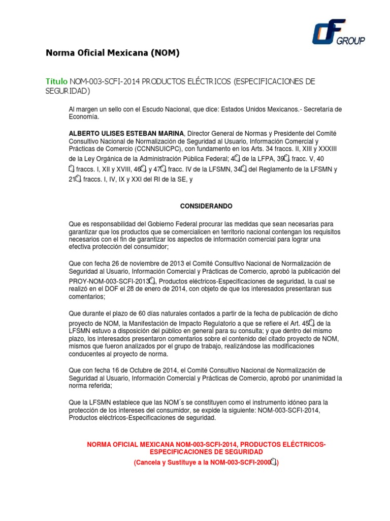 Nom 003 Scfi 2014 | PDF | Sistema de manejo de calidad | Calidad (comercial)