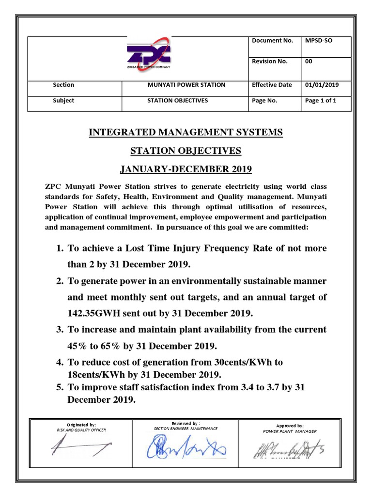 Ims Munyati Station Objectives 2019. | PDF
